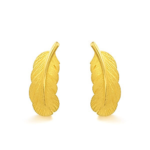 CHOW SANG SANG 999.9 24K Gold Price-by-Weight 3.74g Gold Love Feather Stud Earrings for Women 86820E
