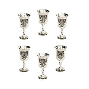 6 (SIX), Silver Plated Shabbat Kiddush / Wine Cups, Grapes Design, 3.5". Jewish Art. Great Gift For Shabbat Chanoka Rabbi Temple Wedding Baby Naming Housewarming Bar Mitzvah Bat Mitzva and Jewish Homes.