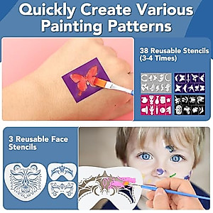 Face Painting Kit For Kids Party,22 Colors Face Paint Kit Includes Paint Tray,Sponges,Brushes and Stencils,Professional Face Painting Kit Non Toxic for Kids and Adults Halloween Makeup