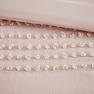 Comfort Spaces 100% Comforter Set Cotton Jacquard Pom Tufts Design Hypoallergenic Down Alternative, All Season Modern Bedding, Matching Shams, Full/Queen, Phillips, Blush