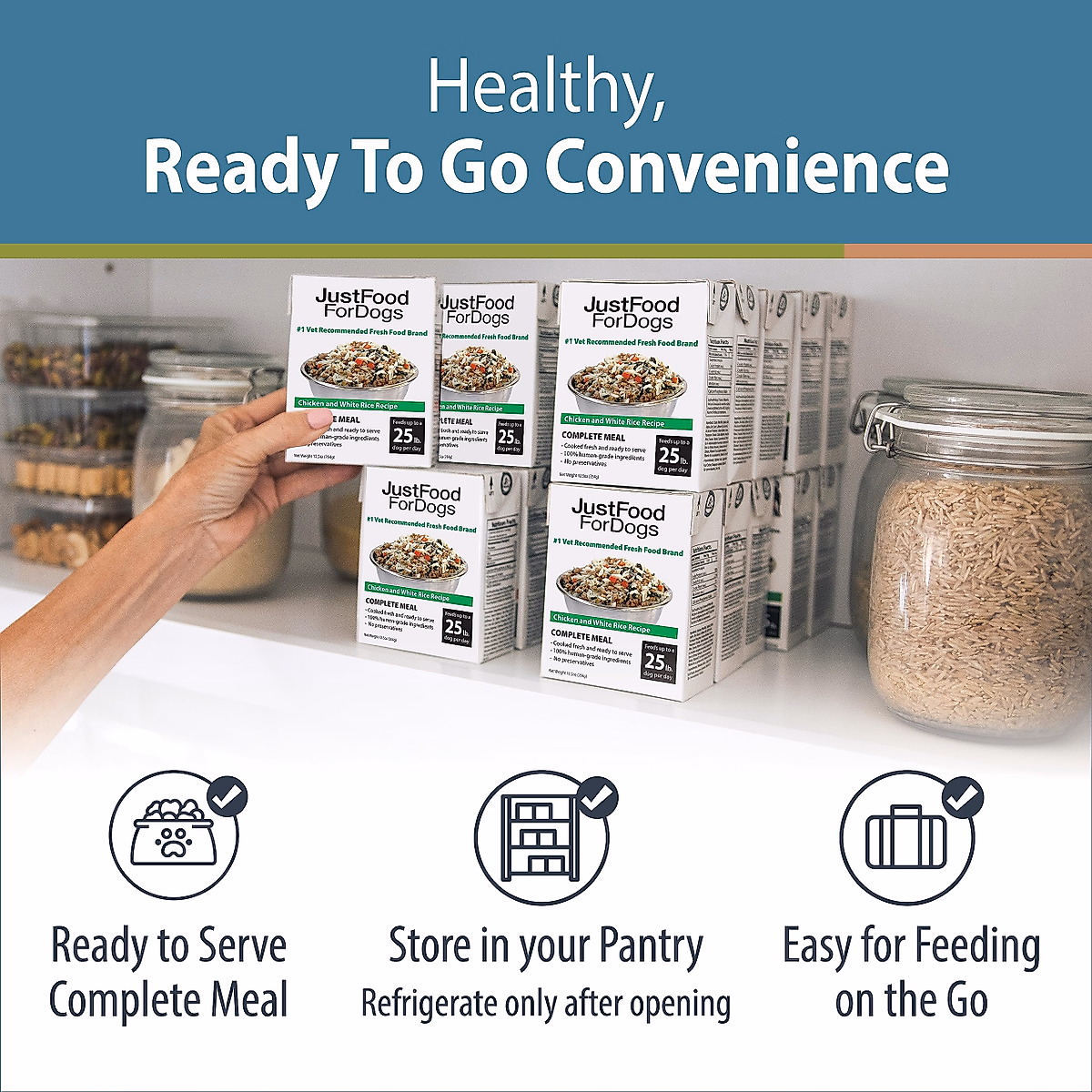 JustFoodForDogs Pantry Fresh Wet Dog Food, Complete Meal or Dog Food Topper, Chicken & White Rice Human Grade Dog Food Recipe - 12.5 oz (Pack of 6)