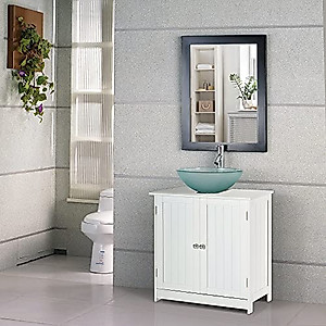 HOMCOM Under Sink Bathroom Cabinet with 2 Doors and Shelf, Pedestal Sink Bathroom Vanity Furniture, White