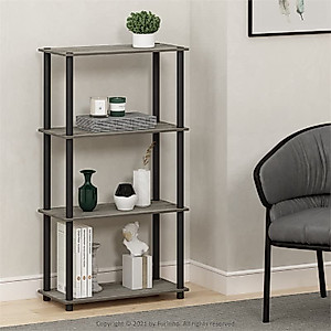 Furinno (99557GYW/BK) Turn-N-Tube 4-Tier Multipurpose Shelf Display Rack - French Oak Grey/Black