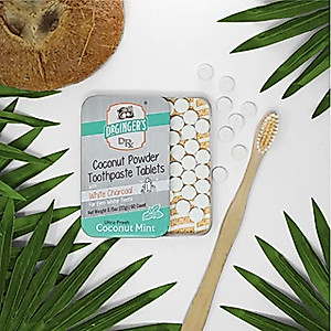 Dr. Ginger's White Charcoal Toothpaste Tablets, Eco-Friendly Travel Chewable Tabs for Whitening, Fresh Breath, & Gum Support, Enamel-Safe, Coconut Mint Flavor, Fluoride-Free 0.75oz Tin, 60 Tablets