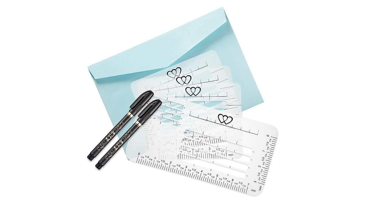 7-Piece Addressing Guide & Brush Pens for Perfect Envelopes