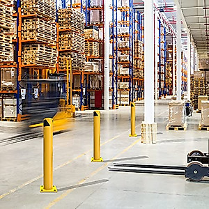 YITAHOME Safety Bollard Post, 48" x 4.5" Steel Bollards for Warehouse, Yellow, 1 Pack