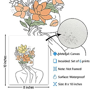 YIMEHDAN Minimalist Women Flower Wall Art Print-- Dressing Room or Girls Bedroom Decor--Fashion Women Rose Minimal Line Canvas Print ( Set of 6 )--Unframed--8X10 inch