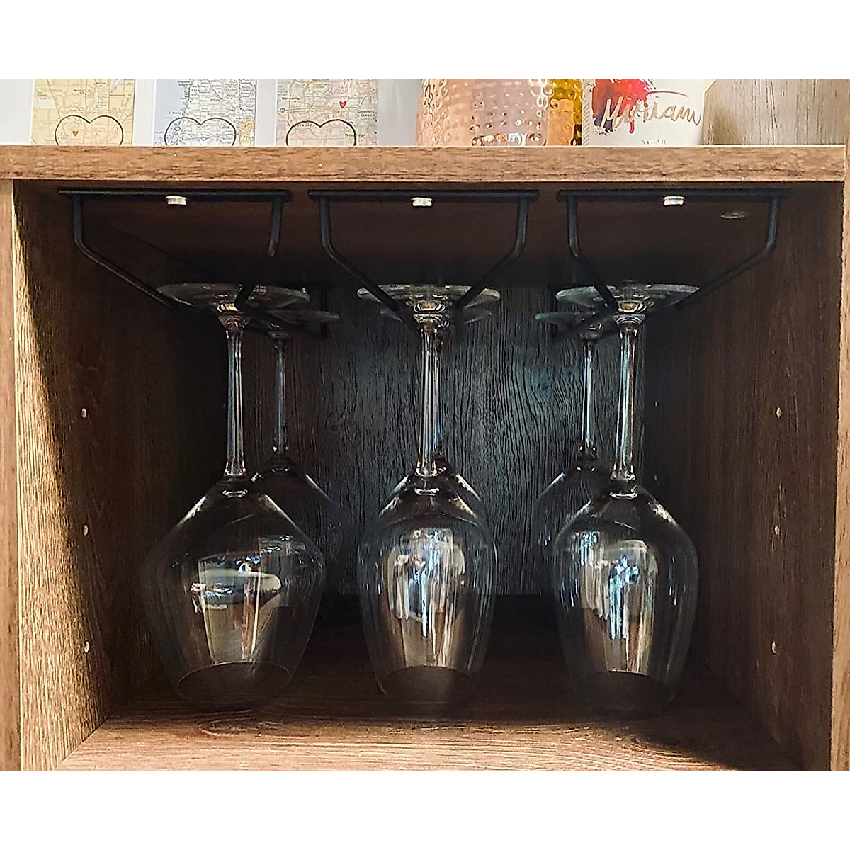 RedDreamer 14-Inch Black Wine Glass Rack, Under Cabinet Wine Glass Holder Stainless Steel Stemware Rack - Hanging Stemware Holder for Cabinet Kitchen Bar, Set of 2