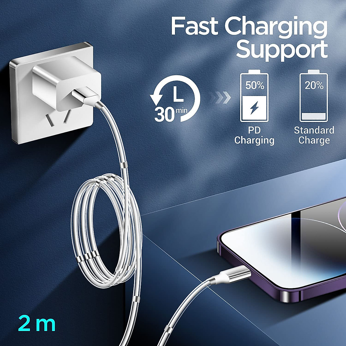Magnetic Charging Cable,(6FT) Super Organized Charging Magnetic Absorption Nano Data Cable for Phone 14 pro max/13/12/11/XS/XS Max/XR/X/8/8 Plus/7/7 Plus/6s/6s Plus/6/6 Plus/SE/5s/5c/5/Pad/Pod-2 Pack