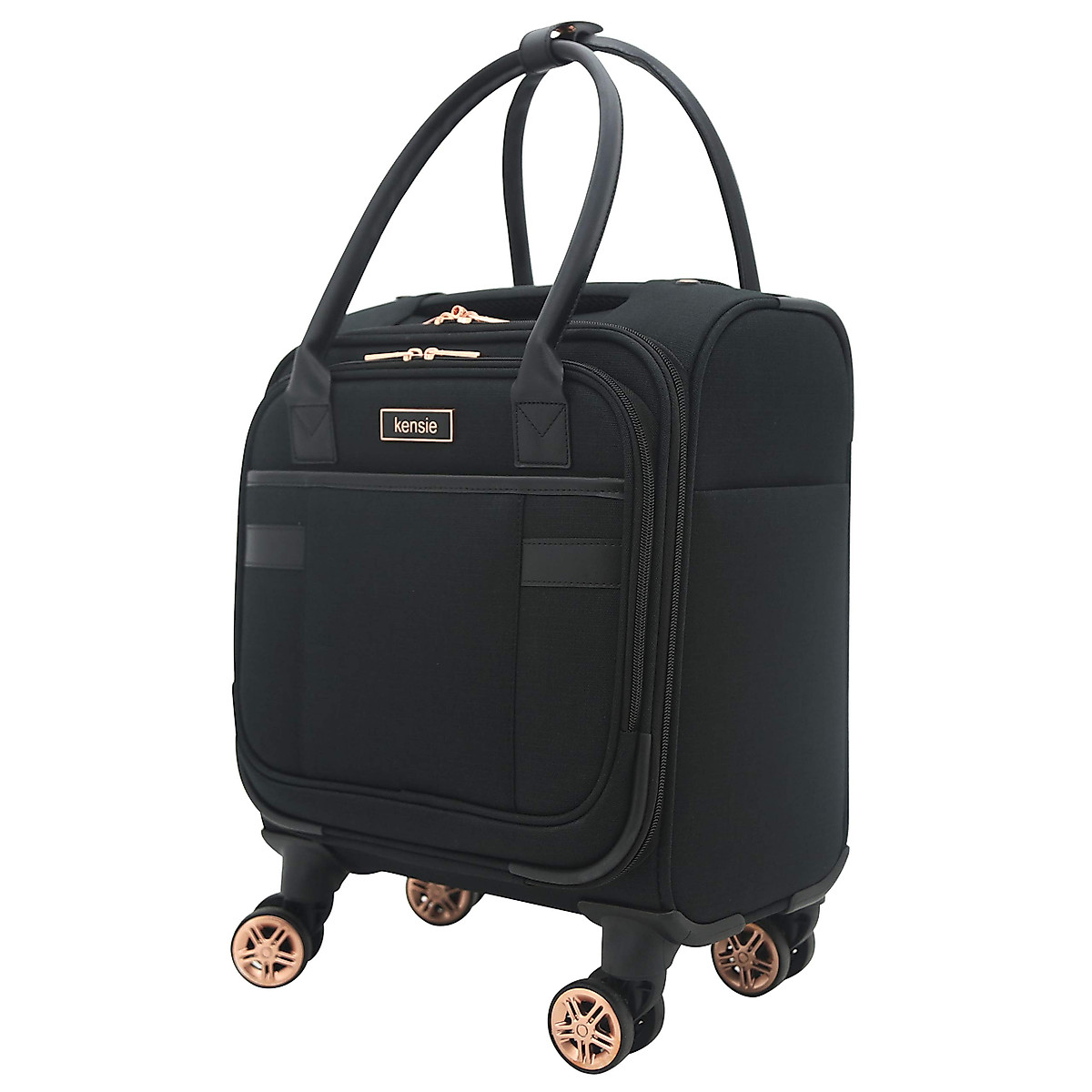 kensie Women's Hudson Softside 3-Piece Spinner Luggage Set, Black with Rose Gold, (16/20/28)