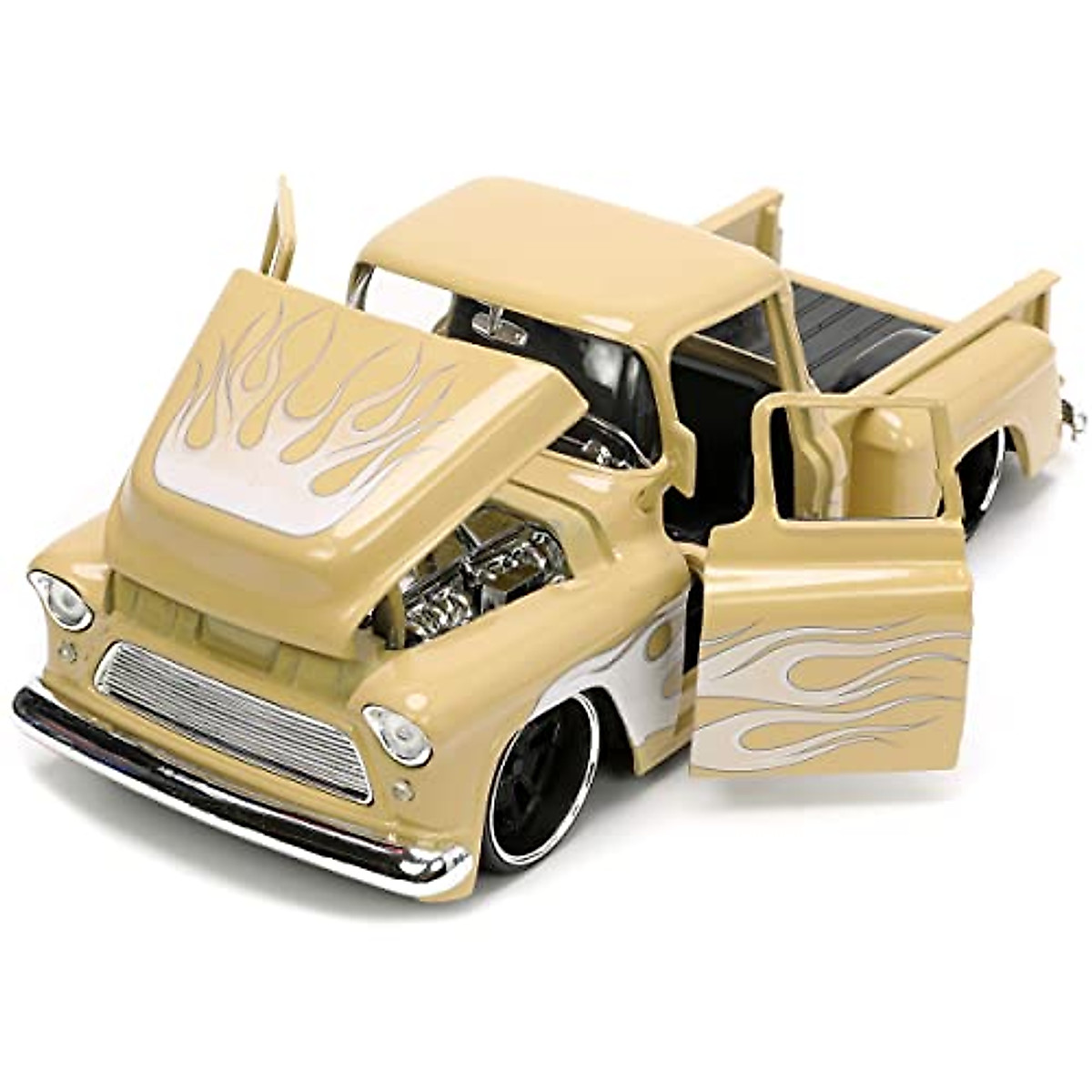 Jada Toys Just Trucks 1:24 1955 Chevy Stepside Pickup Die-cast Car Tan with Tire Rack, Toys for Kids and Adults (26144)