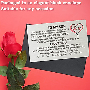 CINRLLA Son Engraved Wallet Card Gifts, Son Birthday Card Gifts, College Graduation Gifts for Son, Wedding Anniversary Christmas Gifts from Mom to Son, WCD04