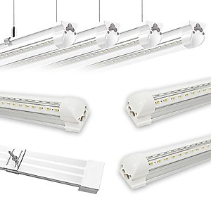yaojin LED Shop Light Fixture 8FT,100W 15000LM,6000K,V Shape,Clear Cover,Hight Output,Linkable,T8 LED Tube Lights,for Garage, Warehouse 8 Foot with Plug,Pack of 8