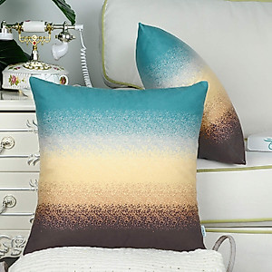 CaliTime Pack of 2 Cozy Fleece Throw Pillow Cases Covers for Couch Bed Sofa Farmhouse Modern Gradient Ombre Rainbow Stripes 20 X 20 Inches Teal to Coffee