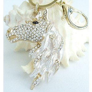 Sindary Austrian Crystal Art Style 2.76" Horse Keychain Pendant K6535 (Gold-Tone Clear)