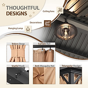 Flamaker Hardtop Gazebo Aluminum Frame Outdoor Gazebo with Privacy Curtains and Gauze Mesh Sunshade Pavilion Double Roof Canopy for Patio, Deck, Poolside (Aluminum Roof, 12' x 16')