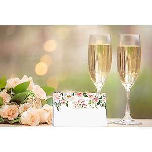 Place Cards for Floral Party, Editable Name Place Cards, Seating Place Cards for Tables, Tent Style Cards for Wedding, Valentine's Day, Bride & Baby Shower, Easy Folding, Pack of 25 Escort Cards(B17)