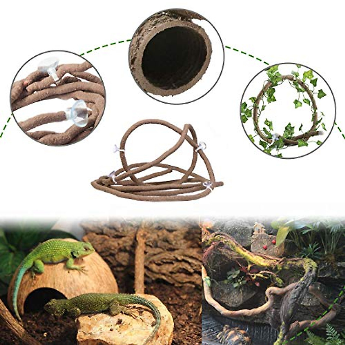 PINVNBY Bearded Dragon Tank Accessories,Reptiles Resin Human Skull Habitat Decor,Lizard Hammock Coconut Shell Hut Hideouts Cave Jungle Climber Vines Leaves Decorations for Chameleon Snake Spider Gecko