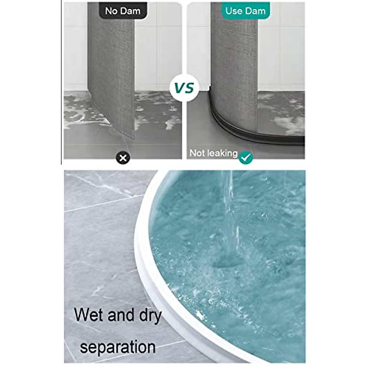 3" High Shower Water Splash Guard 67 Inch Collapsible Shower Threshold Water Dam Barrier Shower Dam Water Stopper To Keep Water In Shower Splash Guard For Walk In Shower Water Guard (5.6Ft）