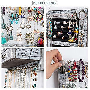 Dhmkfly Jewelry Wall Organizer Wall Mounted, Jewelry Hanger Display Rack Earring with Drawers, for Earring/Stud/Ring/Necklace/Bracelets Accessories Bangles Holder Girls Gift (White)