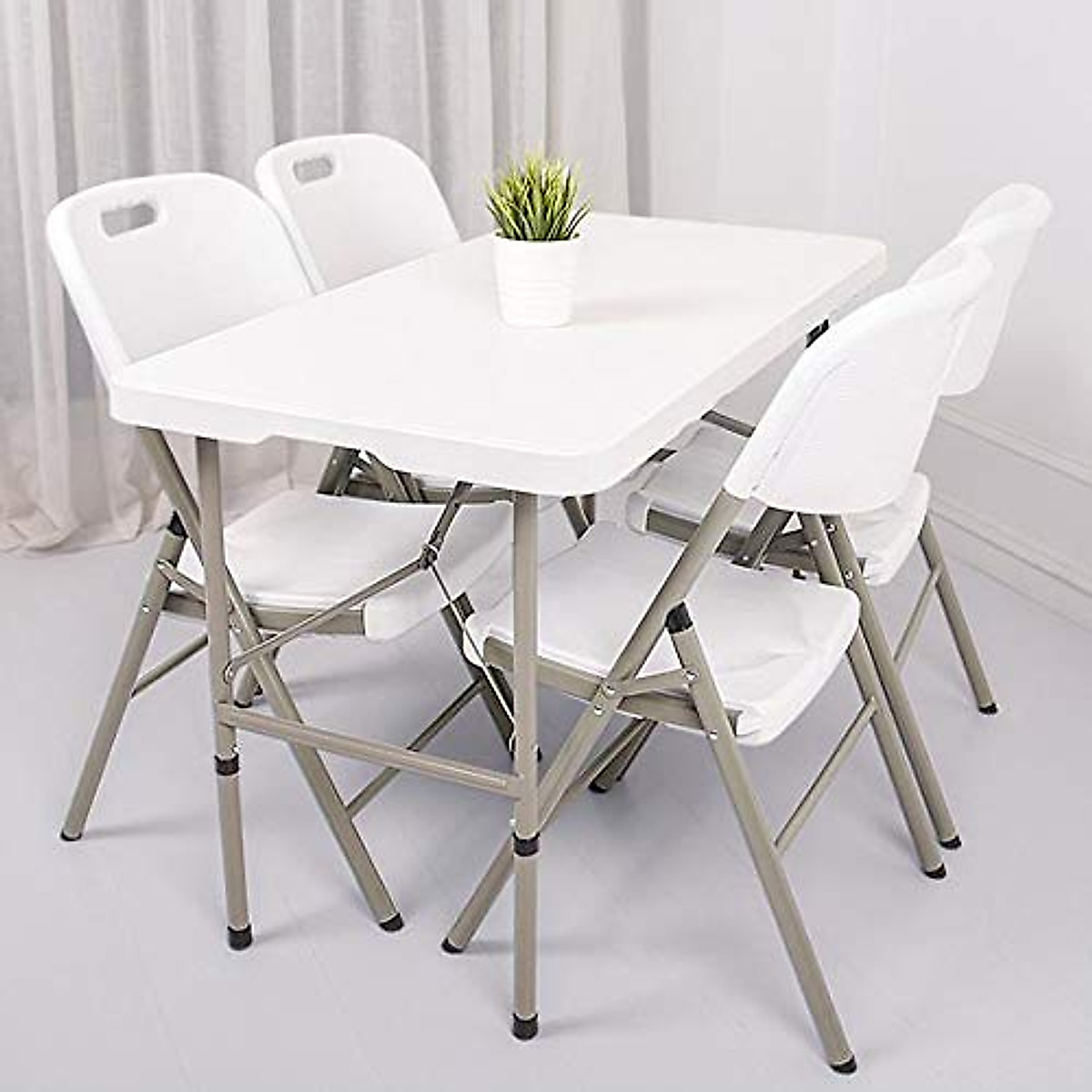 AMIATCH Portable Folding Camping Table, 4ft Heavy Duty Picnic Table Fold in Half Plastic Picnic Desk with Handle for Indoor Outdoor