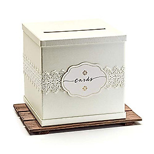 Hayley Cherie - Ivory Gift Card Box with White Lace Textured Finish - Large Size 10" x 10" - for Wedding Receptions, Bridal & Baby Showers, Birthdays, Graduations, Funerals, Money