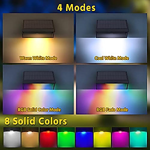 NIORSUN Solar Fence Lights Warm White/Cool White/RGB Solid Color Glow Mode, 6 Pack Solar Outdoor IP65 Waterproof Backyard Wall Light for Deck Step Yard Patio Garden