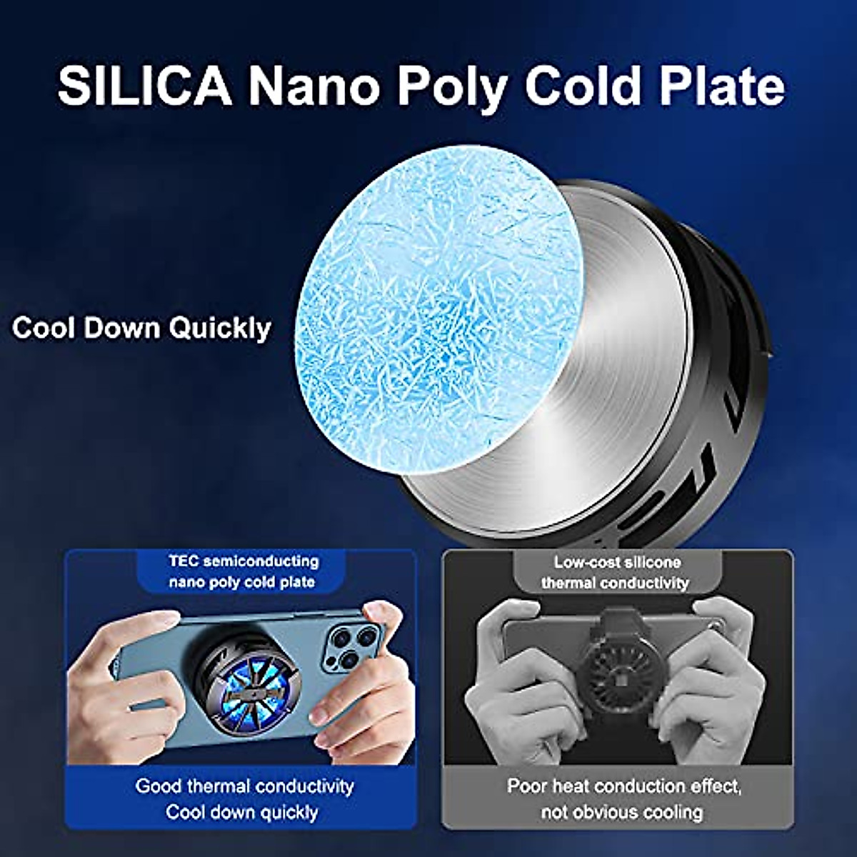 OCUhome Phone Cooler, Powerful Semi-Conductor Radiator Strong Suction High-Speed Rotation Magnetic Semiconductor Phone Cooling Holder for Gaming Phone Black