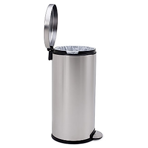 simplehuman 30 Liter / 8 Gallon Round Step Trash Can, Brushed Stainless Steel,15.1 x 12.4 x 25.6 inches