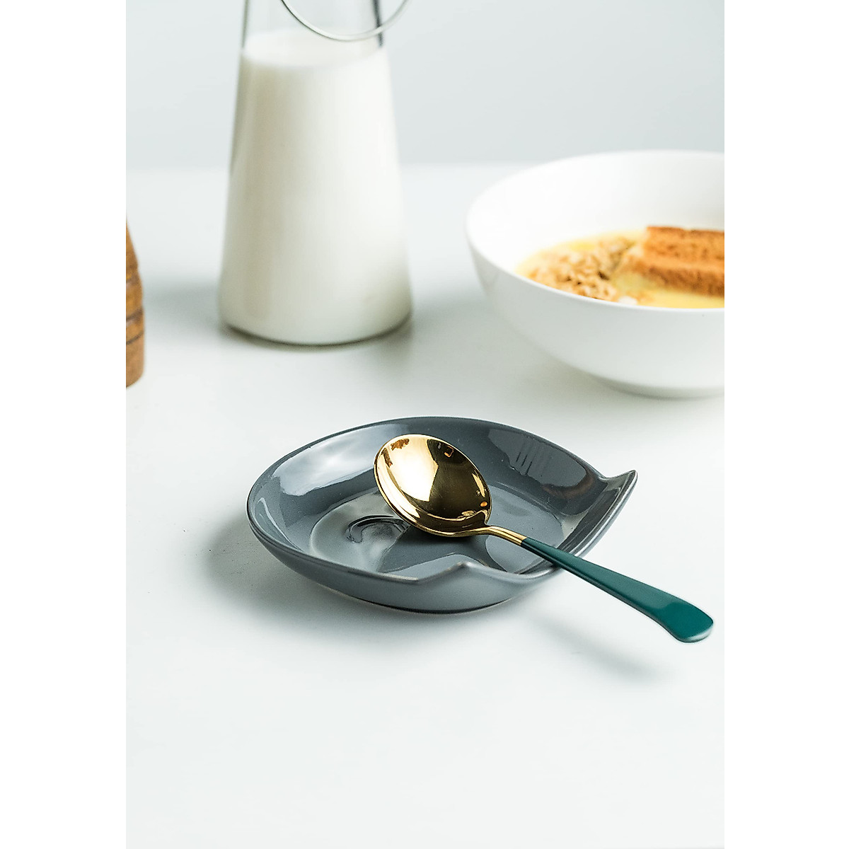 Miamolo Ceramic Spoon Rest for Stove Top, Cat Cooking Spoon Holder for Kitchen Counter, Cute Spoon Rest Utensil Rest for Spatula Spoons Ladles, Dark Gray