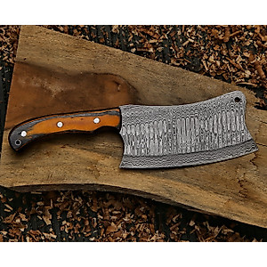 Handmade Damascus Steel Meat Cleaver Knife Full tang Kitchen Knife for Home and Outdoor, Butcher knife, Chopper knife with Real Leather Sheath