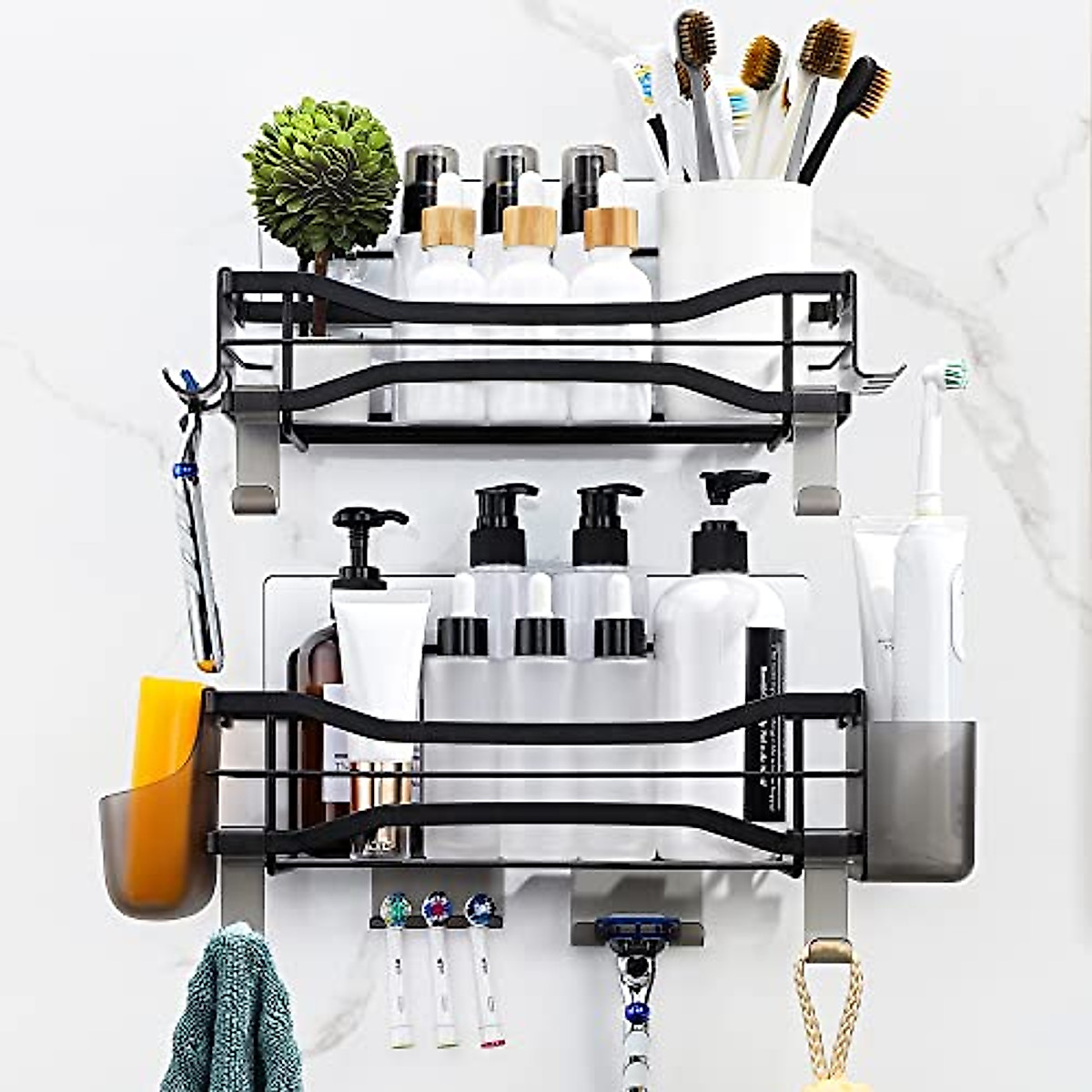 ENIBOE Shower Caddy 2 Pack Stainless Steel Shower Organizer Adhesive Shower Shelves Wall Mounted Shower Rack for Inside Shower No Drilling Bathroom Organizer Waterproof Shower Shampoo Holder Black