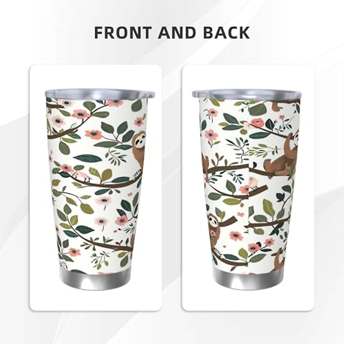 AYCZN Sloth Branch 20 OZ Tumbler Stainless Steel Travel Coffee Mug, Cute Animal Insulated Water Bottle with Lid and Straws Leakproof Thermal Cup