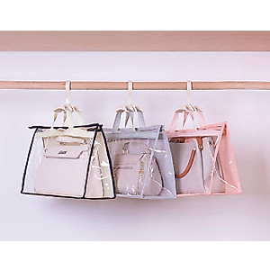 Vercord Clear PVC Handbag Dust-Free Cover Moistureproof Purse Storage Bag Organizer with Handle Zipper Space-Save Holder for Closet Beige XL