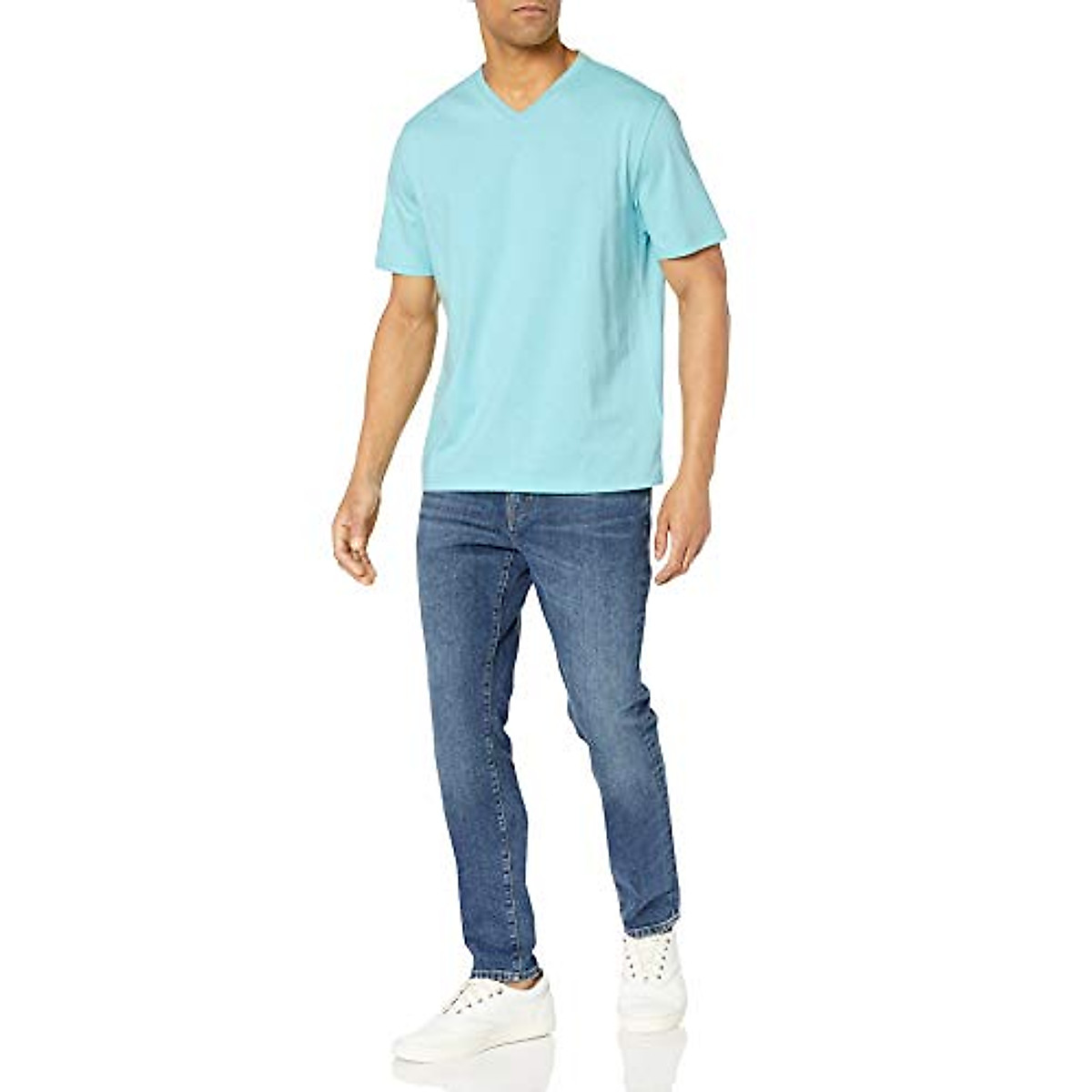 Amazon Essentials Men's Regular-Fit Short-Sleeve V-Neck T-Shirt, Pack of 2, Aqua Blue/White, XX-Large