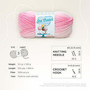 (3 Pack) Lion Brand Yarn ice Cream Baby Yarn, Strawberry