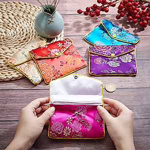 NBEADS 10 Pcs Silk Jewelry Pouch with Zipper, 4"×5" Chinese Silk Pouches Travel Jewelry Pouch Small Zippered Jewelry Pouches Asian Jewelry Pouch for Traveling Jewelry, Wedding Gift Package