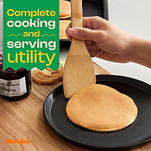 Riveira Wooden Spoons for Cooking 6-Piece Bamboo Utensil Set Apartment Essentials Wood Spatula Spoon Nonstick Kitchen Utensil Set Premium Quality Housewarming Gifts Wooden Utensils for Everyday Use