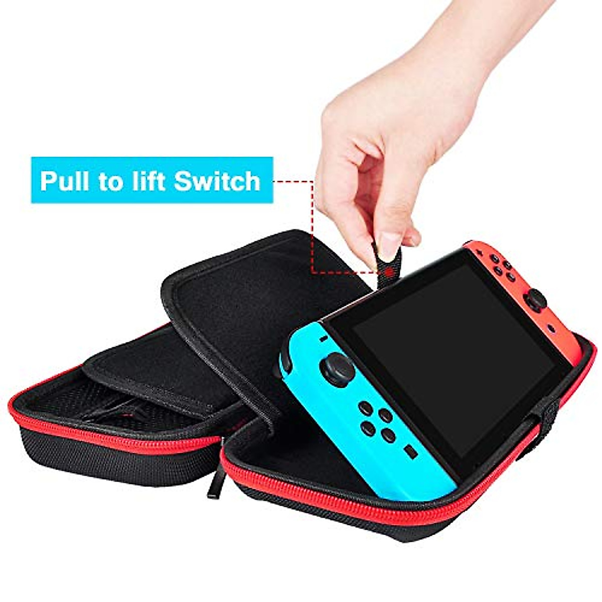 Daydayup Switch Case and Tempered Glass Screen Protector Compatible with Nintendo Switch - Deluxe Hard Shell Travel Carrying Case, Pouch Case for Nintendo Switch Console & Accessories, Streak Red