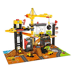 DICKIE TOYS Construction Playset with 4 Die-Cast Cars