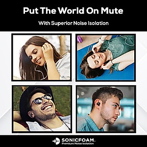 SONICFOAM Memory Foam Earbud Tips - Premium Noise Isolation, Replacement Foam Earphone Tips, 20 Pack for in Ear Headphone Earbuds (SF2 Medium, Black)