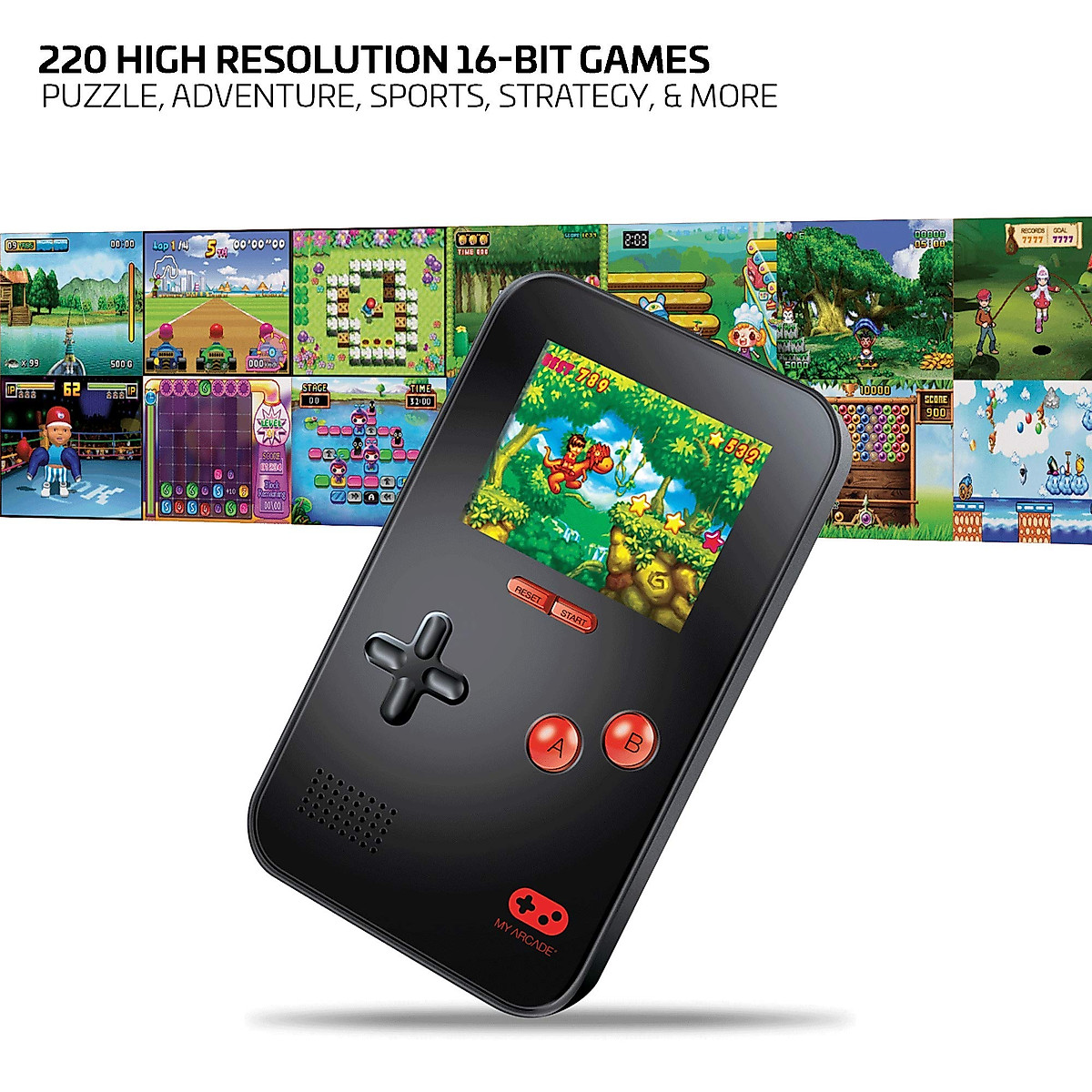 My Arcade Go Gamer Portable - Handheld Gaming System - 220 Retro Style Games - 16 Bit High Resolution - Battery Powered - Full Color Display - Volume Buttons - Headphone Jack - Black
