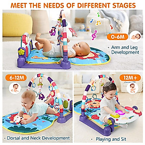 UMIKU Baby Gym Play Mats Tummy Time Mat Musical Activity Center for Newborn Infant Folding Design Piano Music & Light Newborn Infant Gifts for Baby Toys 0-3 6 9 12 Months, Animal Style