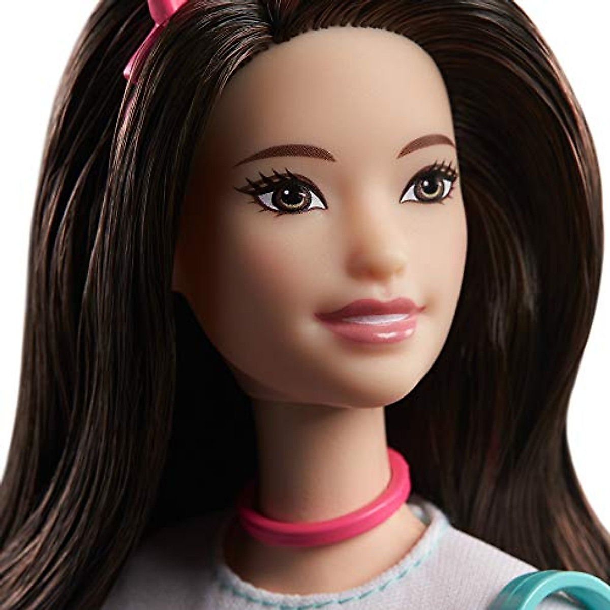 Barbie Princess Adventure Renee Doll (12-inch Brunette) in Fashion and Accessories, with Smart Phone, Purse, Travel Mug and Tiara, Gift for 3 to 7 Year Olds