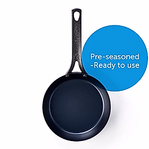 BK Pre-Seasoned Black Steel Carbon Steel Induction Compatible 12" Frying Pan Skillet, Oven and Broiler Safe to 660F, Durable and Professional, Black