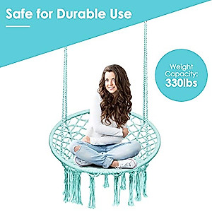Tangkula Hanging Hammock Chair, Macrame Swing Chair with Tassels and Heavy-Duty Hanging Rings, Bohemian Style Handmade Cotton Rope Swing for Indoor Outdoor, Ideal for Bedroom, Patio, Yard, Garden