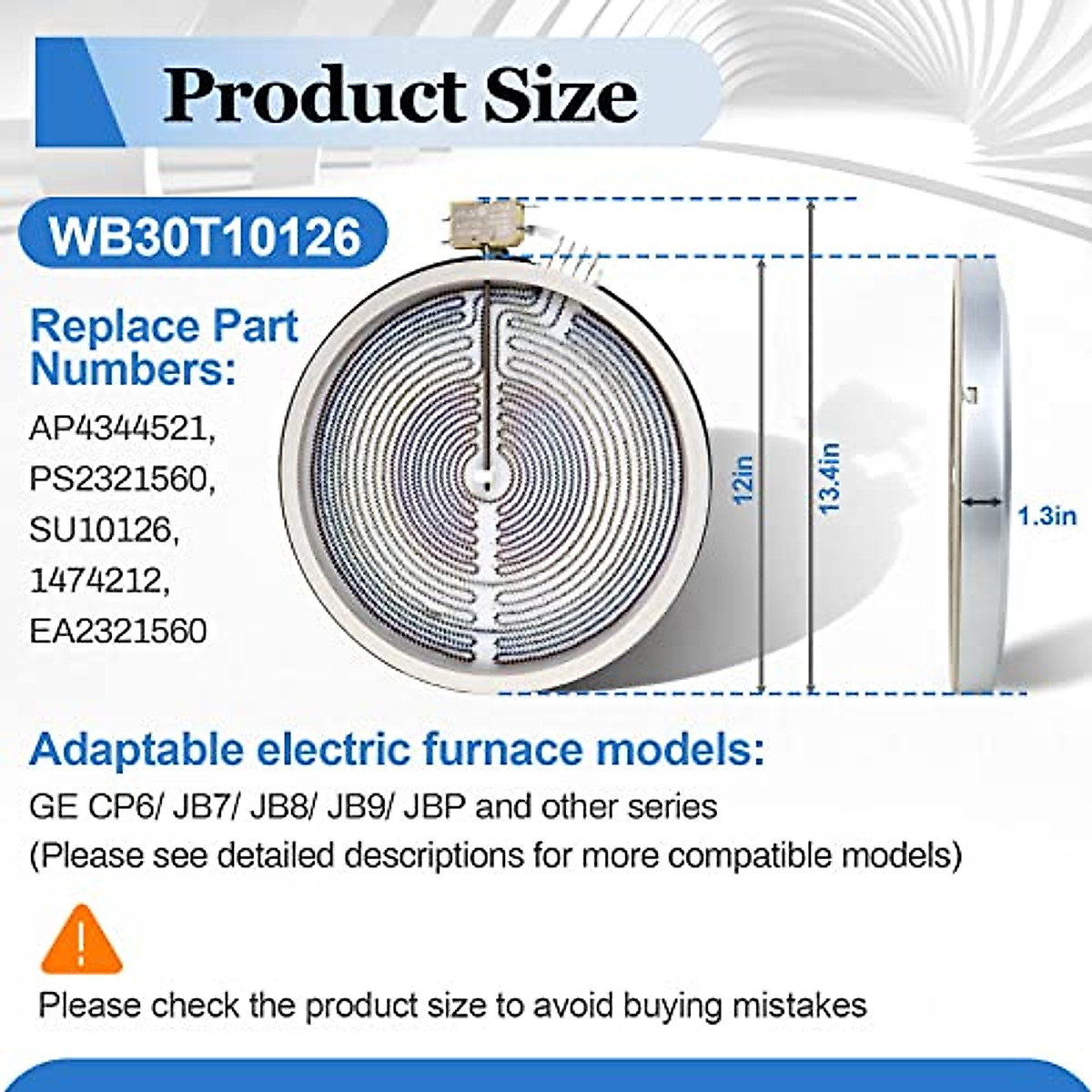 Soobool （Upgraded）Wb30t10126 / Ps2321560 12 in Tripe Haliant/Radian Surface Element Compatible with GE Glass Top Halo Heating Element Series, Replaces: ap4344521,1474212,ea2321560.