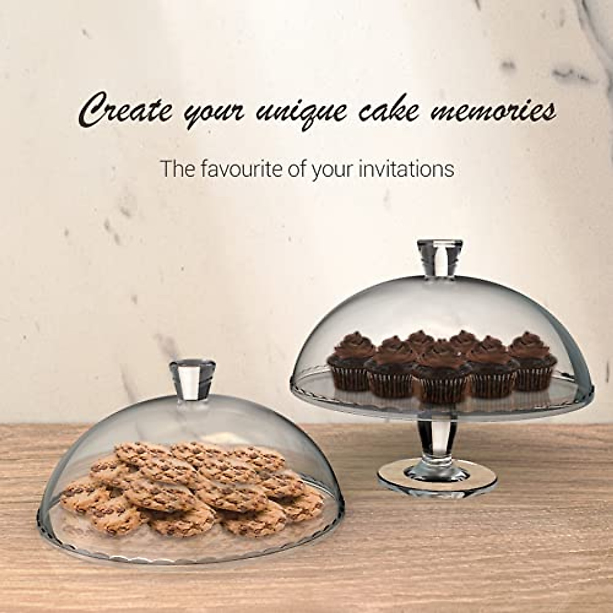 Glass Cake Stand with Dome - Footed Glass Service Plate, Large Size (12 inch), Footed Cake Plate Wıth Dome, Multifunctional Serving Platter, Durable Glass