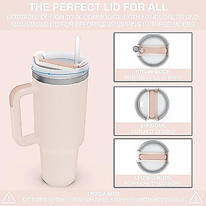 40oz Insulated Tumbler with Handle and Straw, Improved Leakproof Multifunctional Lid with Spill Stopper, Travel Mug for Hot & Cold Beverages with Cup Boot, Straw Cover & Straw Brush (Rose Blush)