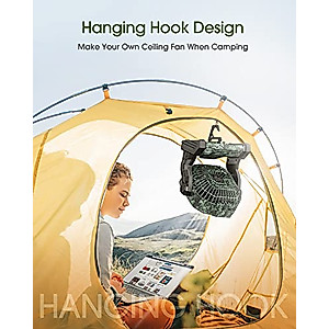 Camping Fan with LED Lantern, 10400mAh 8-Inch Rechargeable Outdoor Tent Fan, 270°Head Rotation, Stepless Speed and Quiet Battery Operated Personal USB Desk Fan for Camping, Office, Fishing, Travel